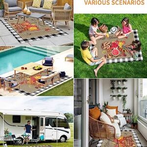 Outdoor Rug 4x6 Reversible Mats Non-Slip Area Rug Outdoor Carpet,Thanksgiving Pumpkin Autumn Leaves Mat for Patio Camping Rv Picnic Backyard Deck Balcony Porch Beach Trailer