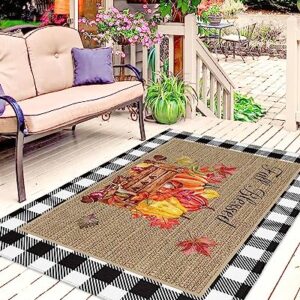 Outdoor Rug 4x6 Reversible Mats Non-Slip Area Rug Outdoor Carpet,Thanksgiving Pumpkin Autumn Leaves Mat for Patio Camping Rv Picnic Backyard Deck Balcony Porch Beach Trailer