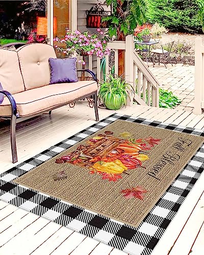 Outdoor Rug 4x6 Reversible Mats Non-Slip Area Rug Outdoor Carpet,Thanksgiving Pumpkin Autumn Leaves Mat for Patio Camping Rv Picnic Backyard Deck Balcony Porch Beach Trailer