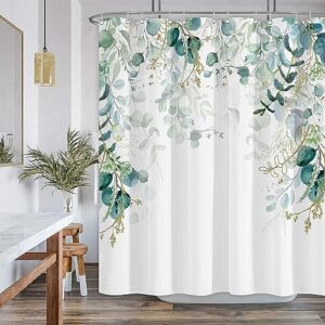 QOQIBU Sage Green Shower Curtain for Bathroom with 12 Hooks, Waterproof Enhanced Shower Curtains with Eucalyptus Leaf Plant Pattern, Floral Shower Curtain Inspired by Nature for Decoratin-72 x72