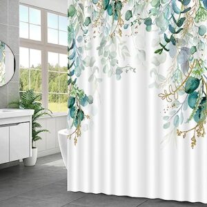 QOQIBU Sage Green Shower Curtain for Bathroom with 12 Hooks, Waterproof Enhanced Shower Curtains with Eucalyptus Leaf Plant Pattern, Floral Shower Curtain Inspired by Nature for Decoratin-72 x72