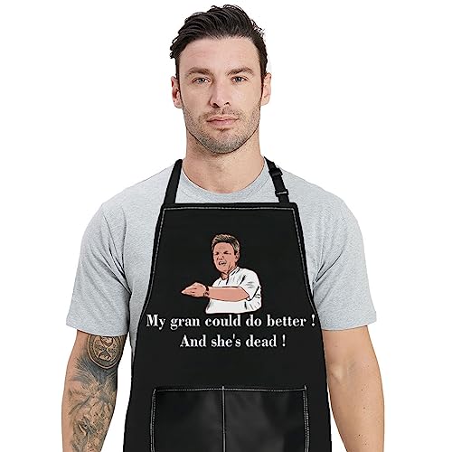 WZMPA Ramsay Chef Kitchen Apron Hell Cooking Gifts My Gran Could Do Better And She's Dead Ramsay Apron For Friend Family (My gran dead apron)