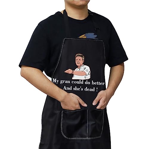 WZMPA Ramsay Chef Kitchen Apron Hell Cooking Gifts My Gran Could Do Better And She's Dead Ramsay Apron For Friend Family (My gran dead apron)