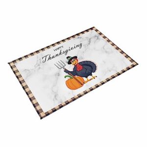 Thanksgiving Turkey and Pumpkin Outdoor Patio Rug for Deck,Picnic,Porch,Balcony 6x9ft Water Absorb Non Skid Area Rugs,Washable Camping RV Carpet Mats White Grey Marble Texture