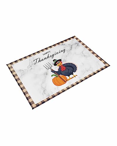 Thanksgiving Turkey and Pumpkin Outdoor Patio Rug for Deck,Picnic,Porch,Balcony 6x9ft Water Absorb Non Skid Area Rugs,Washable Camping RV Carpet Mats White Grey Marble Texture