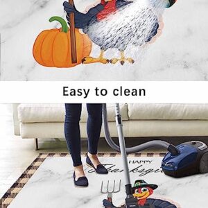 Thanksgiving Turkey and Pumpkin Outdoor Patio Rug for Deck,Picnic,Porch,Balcony 6x9ft Water Absorb Non Skid Area Rugs,Washable Camping RV Carpet Mats White Grey Marble Texture