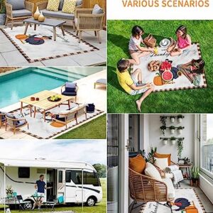 Thanksgiving Turkey and Pumpkin Outdoor Patio Rug for Deck,Picnic,Porch,Balcony 6x9ft Water Absorb Non Skid Area Rugs,Washable Camping RV Carpet Mats White Grey Marble Texture