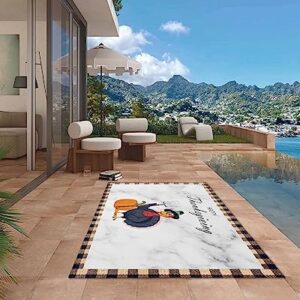 Thanksgiving Turkey and Pumpkin Outdoor Patio Rug for Deck,Picnic,Porch,Balcony 6x9ft Water Absorb Non Skid Area Rugs,Washable Camping RV Carpet Mats White Grey Marble Texture