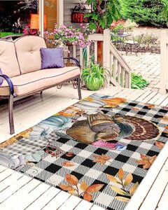 outdoor rug carpet 5x8feet, thanksgiving retro turkey camping area rugs soft non-shedding non-slip floor carpets mat for indoor living room,bedroom fall harvest pumpkin buffalo grid