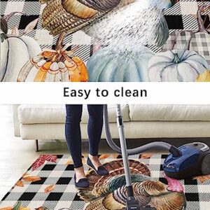 Outdoor Rug Carpet 5x8feet, Thanksgiving Retro Turkey Camping Area Rugs Soft Non-Shedding Non-Slip Floor Carpets Mat for Indoor Living Room,Bedroom Fall Harvest Pumpkin Buffalo Grid