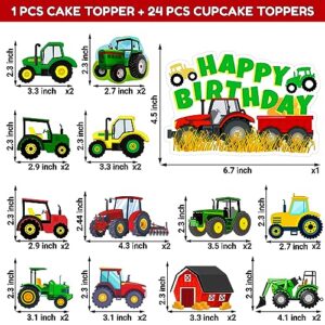 34 PCS Red Green Farm Tractor Table 9 PCS Honeycomb Centerpieces Themed Birthday And 25 PCS Cake Topper Cupcake Toppers Decorations Supplies Favors For Kids Boys Girls Teen Baby Shower Photo Booth