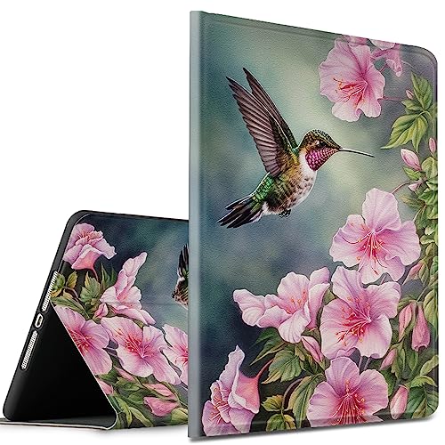 Case for iPad Air 5th Generation (2022) /Air 4th Generation (2020) 10.9 Inch, Slim PU Leather Multi-Angle Smart Folio Stand Cover with Auto Wake Sleep, Hummingbird Flower