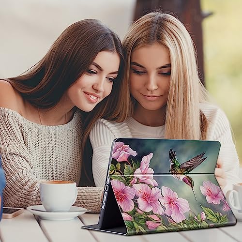 Case for iPad Air 5th Generation (2022) /Air 4th Generation (2020) 10.9 Inch, Slim PU Leather Multi-Angle Smart Folio Stand Cover with Auto Wake Sleep, Hummingbird Flower