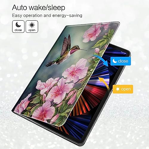 Case for iPad Air 5th Generation (2022) /Air 4th Generation (2020) 10.9 Inch, Slim PU Leather Multi-Angle Smart Folio Stand Cover with Auto Wake Sleep, Hummingbird Flower