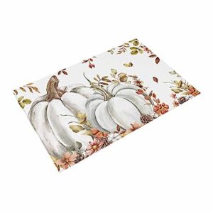 Fall Floral Thanksgiving Outdoor Rug for Patio, Large Floor Mat Grey Pumpkin Maple Leaves Non Slip Area Rug Rubber Backing Quick Dry Clearance Carpet for Camping, Garden, Lawn, Deck, Porch, 4' x 6'