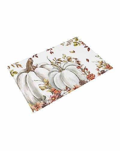 Fall Floral Thanksgiving Outdoor Rug for Patio, Large Floor Mat Grey Pumpkin Maple Leaves Non Slip Area Rug Rubber Backing Quick Dry Clearance Carpet for Camping, Garden, Lawn, Deck, Porch, 4' x 6'