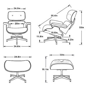 MARURY Modern Home Office Desk Chair, Single Sofa Chair Real Leather Lounge Chair Ergonomic Designed Desk Recliner Chair, for Home Office Make Up