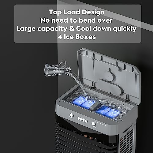 Auertech Portable Evaporative Air Cooler, 3 in 1 Swamp Cooling Fan with 3 Speed, 4 Ice Crystal Boxes & 5.3 Gal Water Tank, Auto Oscillation for Room, Home & Office