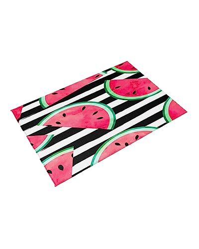 Outdoor Rug Waterproof Outdoor Patio Rug Outdoor Area Rug Mats RV Camping Rugs Outdoor Carpet Tropical Fruit Watermelon Pink Summer Stripe Black and White Background 4x6 Feet