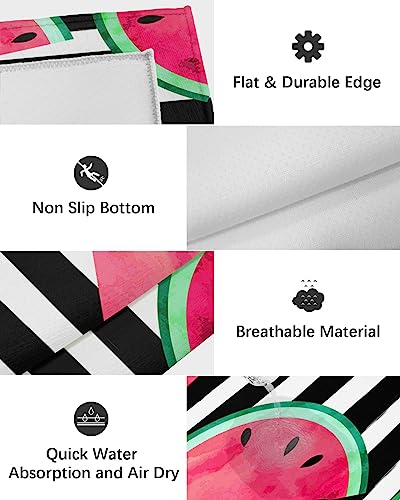 Outdoor Rug Waterproof Outdoor Patio Rug Outdoor Area Rug Mats RV Camping Rugs Outdoor Carpet Tropical Fruit Watermelon Pink Summer Stripe Black and White Background 4x6 Feet