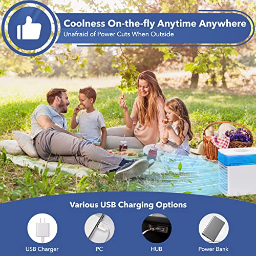 Portable Air Conditioners，USB Rechargeable Portable AC Unit, Small Air Conditioner AC Unit with 3 Fresh Wind Speeds for Personal, Mini Air Conditioner for Room Camping Car Office Ourtdoors