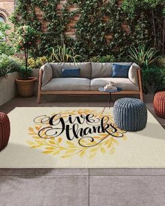 jasminem autumn leaf thanksgiving outdoor rug mats, waterproof outdoor plastic straw rug 4'x6' for patio, fall retro indoor outdoor area rug for front door, deck, picnic, porch, balcony