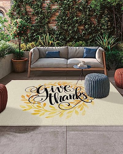 JasmineM Autumn Leaf Thanksgiving Outdoor Rug Mats, Waterproof Outdoor Plastic Straw Rug 4'x6' for Patio, Fall Retro Indoor Outdoor Area Rug for Front Door, Deck, Picnic, Porch, Balcony