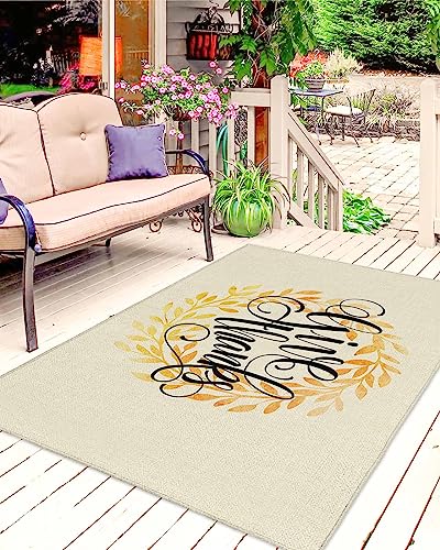 JasmineM Autumn Leaf Thanksgiving Outdoor Rug Mats, Waterproof Outdoor Plastic Straw Rug 4'x6' for Patio, Fall Retro Indoor Outdoor Area Rug for Front Door, Deck, Picnic, Porch, Balcony