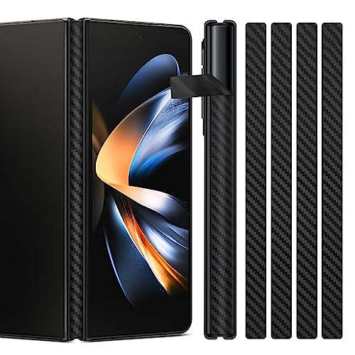 4 Pack for Samsung Galaxy Z Fold 4 Hinge Protector Skin Wrap Cover Film Sticker Phone Carbon Fiber 3M Flexible PVC Vinyl Thin Decal Protective Film for Side Border HD Clear (Carbon Fiber Black)