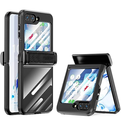 Design for Galaxy Z Flip 5 Case Built in Back Screen Protector, Samsung Galaxy Z Flip 5 Case with Hinge Protection Protective Phone Case for Samsung Galaxy Flip 5 5G (Black)