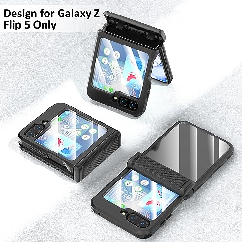 Design for Galaxy Z Flip 5 Case Built in Back Screen Protector, Samsung Galaxy Z Flip 5 Case with Hinge Protection Protective Phone Case for Samsung Galaxy Flip 5 5G (Black)