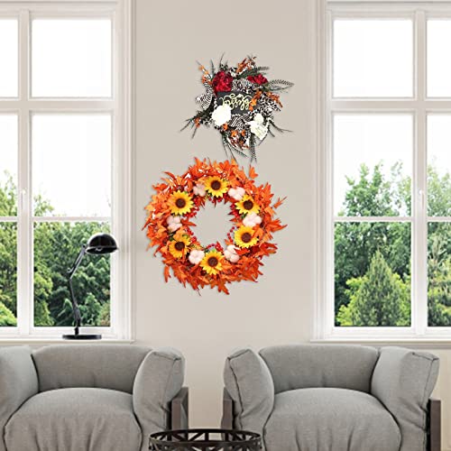 Thanksgiving Front Door Wreath Fall Winter, Christmas Wreaths Fall Door Grasses Pinecones Outside Decor Party Artificial White Welcome Sign Porch Wall Harvest Mantle Small Large Wreaths Foliage