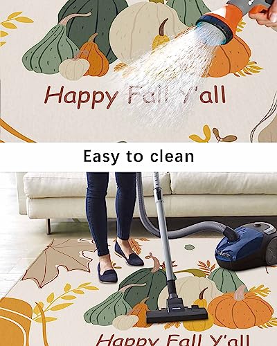 Fall Thanksgiving Outdoor Rug for Patio, Large Floor Mat Happy Y'all Boho Style Pumpkin Non Slip Area Rug Rubber Backing Quick Dry Clearance Carpet for Camping Rugs, Garden, Lawn, Deck, Porch, 6' x 9'