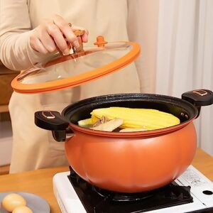 Multifunctional Plumpy Non-stick Micro Pressure Pot, 8L Large Capacity Pumpkin Micro Pressure Pot, Easy To Clean Micro Pressure Cooker for Kitchen (Orange)