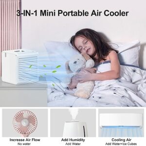 Cozzyben Mini Air Conditioner Portable Water Small USB Ac Unit Personal Evaporative Swamp Cooler Ice Fan for Desk Bedroom Room Car Camping Tent