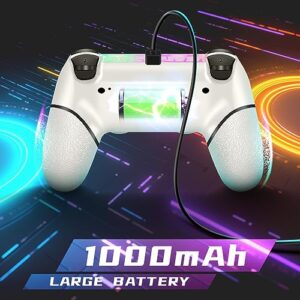 AceGamer Wireless Controller for PS4, White Crack Custom Design with RGB Light,1000mAh Battery and 3.5mm Audio Jack, V2 Gamepad Joystick Compatible with PS4/Slim/Pro and Windows PC! (White-Light Up)