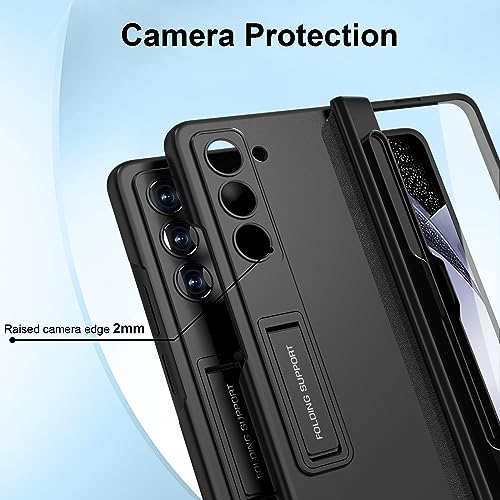 GOHHME for Samsung Galaxy Z Fold 5 Case with Magnetic Hinge Protection S Pen Holder Built-in Screen Protector Adjustable Stand, Camera Protection & Luxury Shockproof Thin Hard PC Cover (Black)