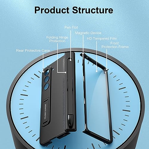 GOHHME for Samsung Galaxy Z Fold 5 Case with Magnetic Hinge Protection S Pen Holder Built-in Screen Protector Adjustable Stand, Camera Protection & Luxury Shockproof Thin Hard PC Cover (Black)