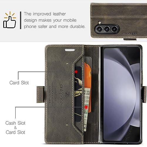 HAII Case for Samsung Galaxy Z Fold 5,PU Leather Folio Flip Wallet Case with Card Holster Kickstand Magnetic Closure Shockproof Phone Cover for Samsung Galaxy Z Fold 5 2023 Coffee