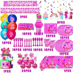 Pink Cartoon Party Decorations, Pink Cartoon Party Supplies Pack Flatware, Banner, Plates, Cups, Napkins, Cake Topper, Tablecloth, Balloons Birthday Party Favor Pack Set for Boy and Girl