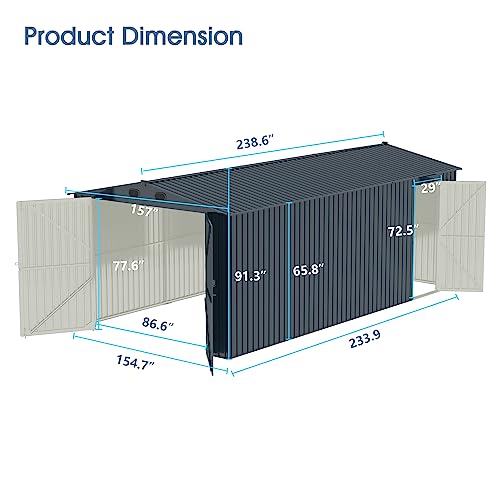 FRANSOUL Outdoor Storage Shed 20x13FT, Metal Shed Backyard Utility Large Storage Shed with 2 Doors and 4 Vents, Metal Car Canopy Shelter for Car, Truck,Bike, Garbage Can, Tool, Lawnmower