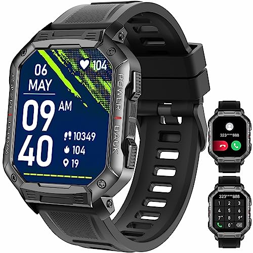 Smart Watch | Military Smart Watches for Men, Bluetooth Call(Answer/Make Calls) 1.83" Fitness Tracker 45 Days Extra-Long Standby IP68 Waterproof, Android Digital Smartwatch w Heart Rate Sleep Monitor