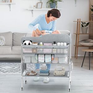 Portable Baby Changing Table, Foldable Changing Table Dresser Baby Changing Station, Height Adjustable Waterproof Diaper Changing Table Pad Topper, Newborn Nursery Organizer