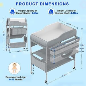 Portable Baby Changing Table, Foldable Changing Table Dresser Baby Changing Station, Height Adjustable Waterproof Diaper Changing Table Pad Topper, Newborn Nursery Organizer