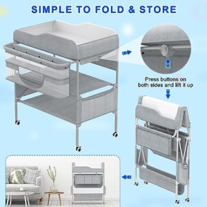 Portable Baby Changing Table, Foldable Changing Table Dresser Baby Changing Station, Height Adjustable Waterproof Diaper Changing Table Pad Topper, Newborn Nursery Organizer