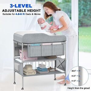 Portable Baby Changing Table, Foldable Changing Table Dresser Baby Changing Station, Height Adjustable Waterproof Diaper Changing Table Pad Topper, Newborn Nursery Organizer