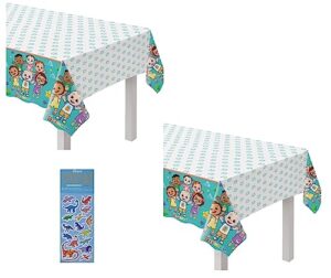 amscan cocomelon birthday party supplies bundle includes plastic table covers - 2 pack