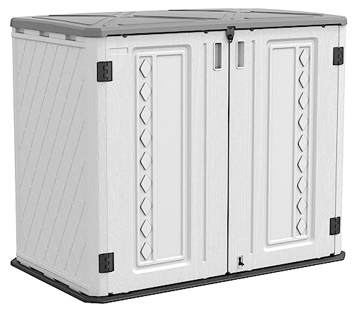 HOMSPARK Outdoor Storage Shed, 4×2.5×3.4 FT Horizontal Storage Shed Weather Resistance, Thickened Resin Outdoor Storage Cabinet for Garden, Patio, Backyard, 27 Cubic Feet