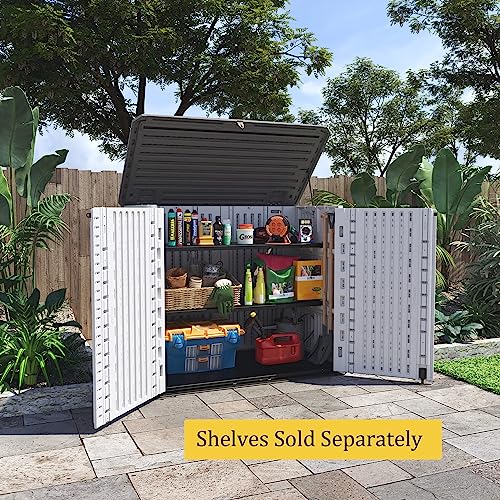 HOMSPARK Outdoor Storage Shed, 4×2.5×3.4 FT Horizontal Storage Shed Weather Resistance, Thickened Resin Outdoor Storage Cabinet for Garden, Patio, Backyard, 27 Cubic Feet