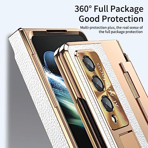 MBROS Phone Case, Phone Case, Kickstand Function Full Protective Leather Case for Samsung Galaxy Z Fold4 Fold 4 5G Fold 3 Zfold4 Screen Tempered Glass Film